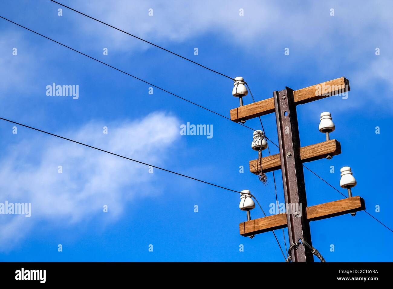 Wooden electric pole Stock Photo - Alamy