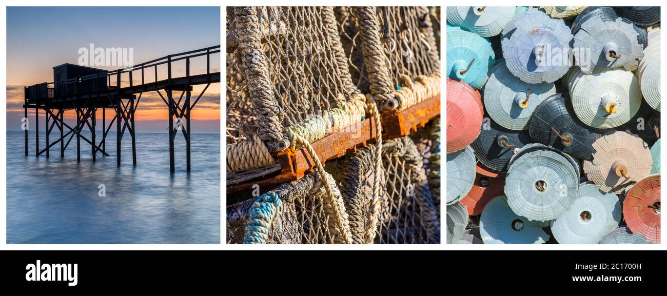 panoramic photo collage sea, beach and boat concept Stock Photo - Alamy