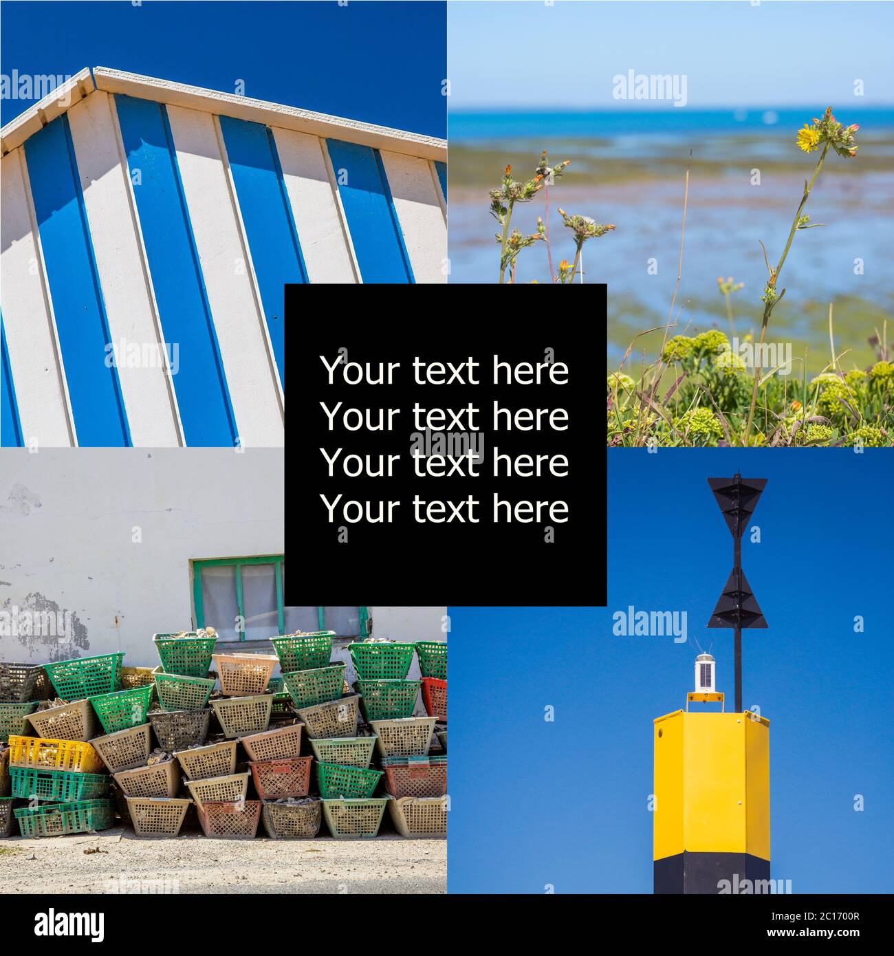 Photo collage sea, beach and boat concept with copy space Stock Photo ...