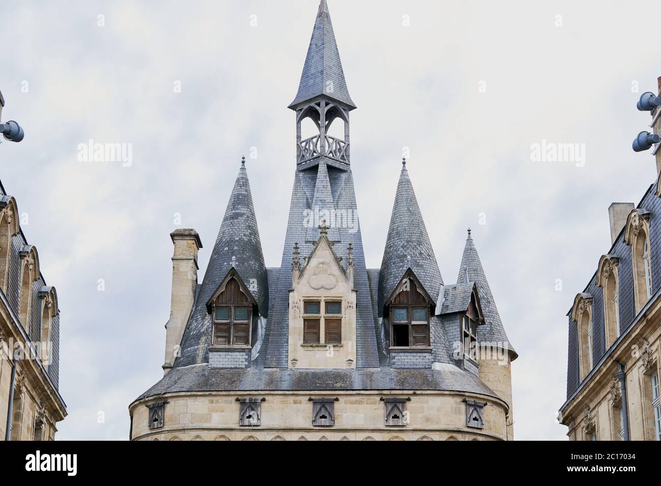 Top half of the Cailhau gate with it's distinctive turrets and spires ...