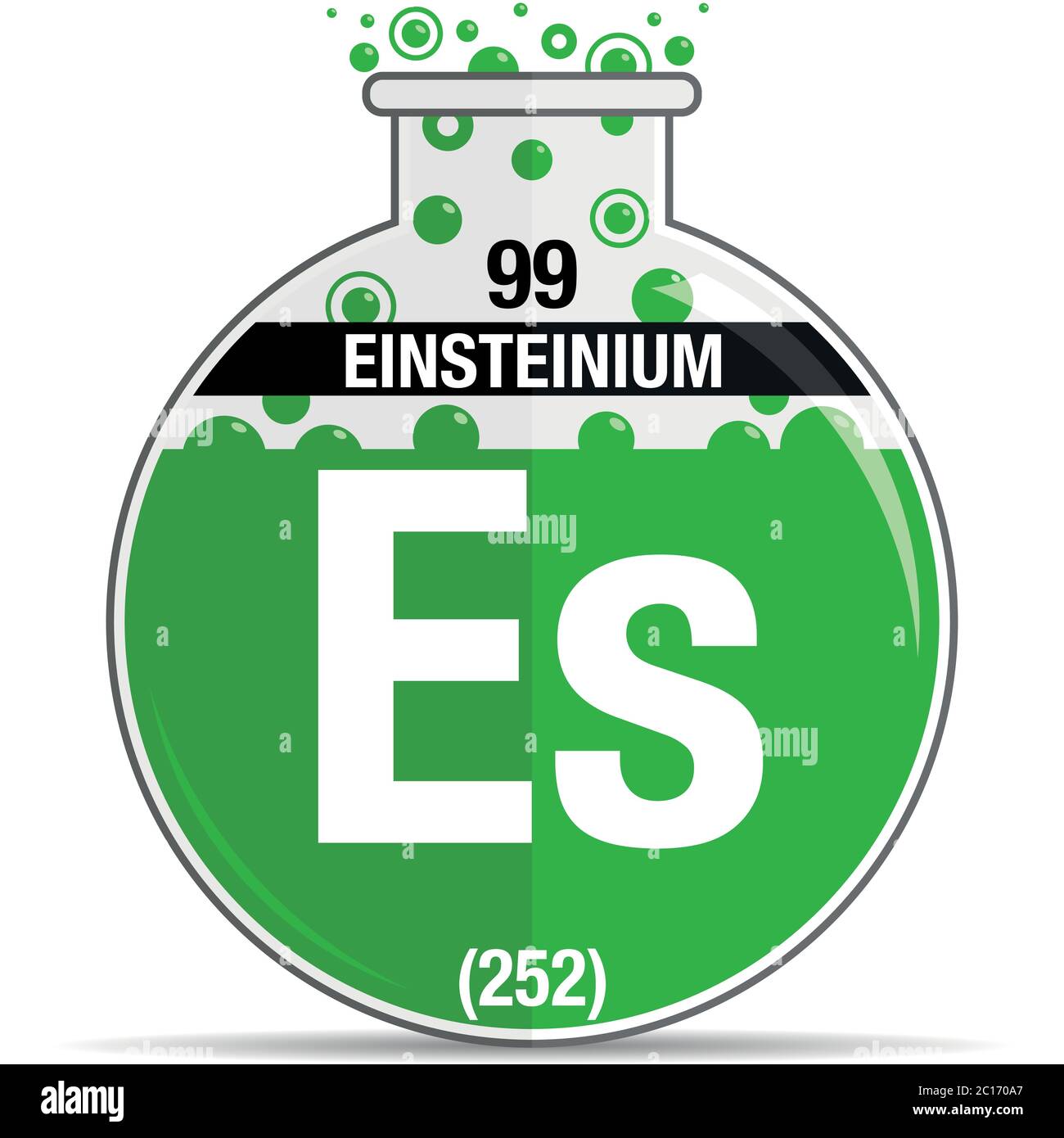 Einsteinium symbol on chemical round flask. Element number 99 of the ...