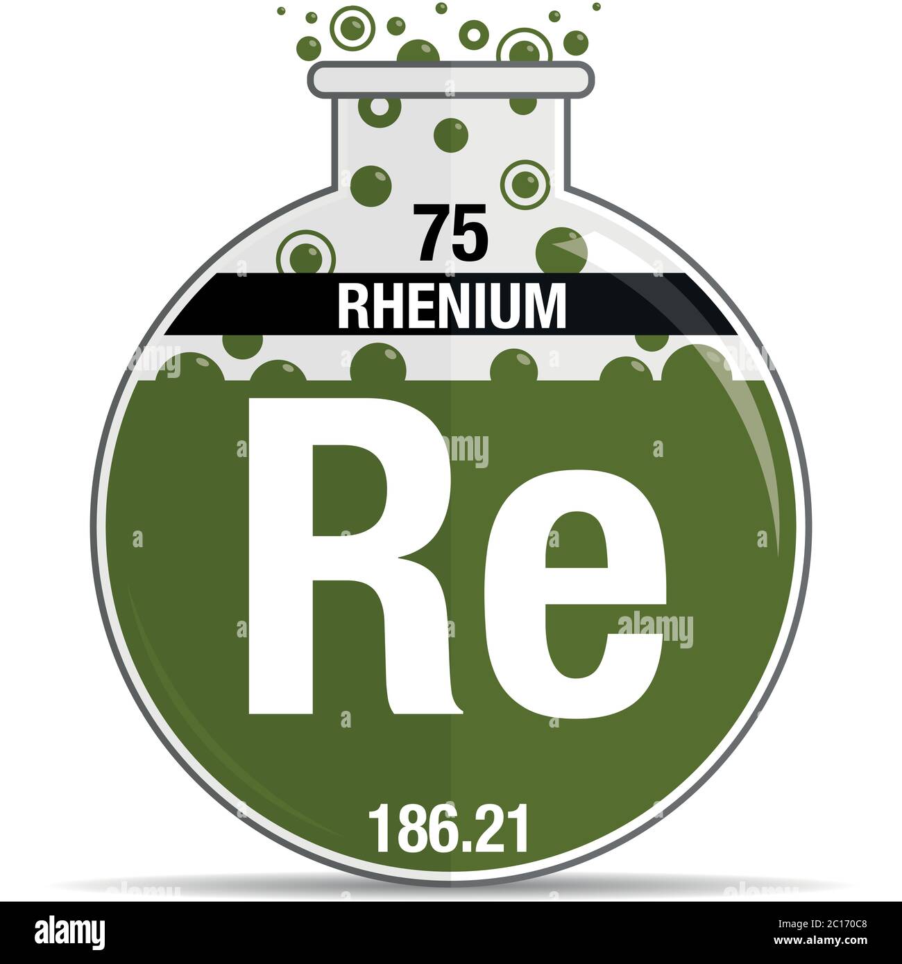 Rhenium symbol on chemical round flask. Element number 75 of the ... Rhenium symbol on chemical round flask. Element number 75 of the ...