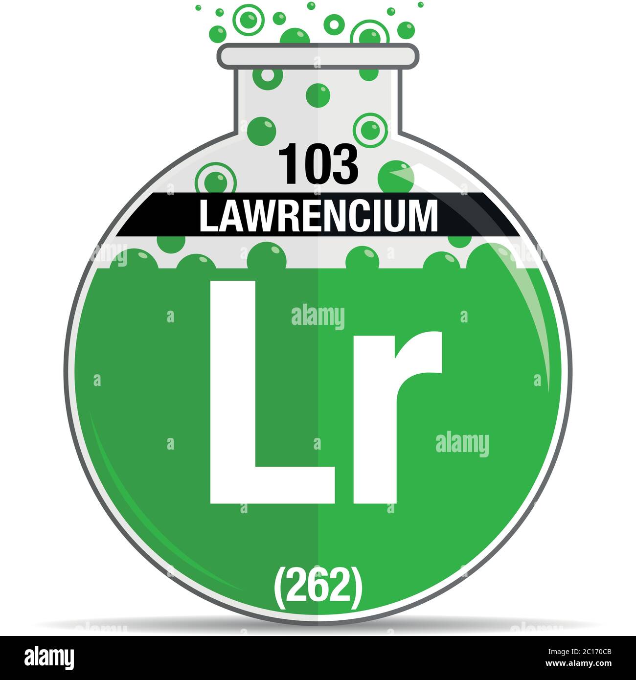 Lawrencium symbol on chemical round flask. Element number 103 of the ...