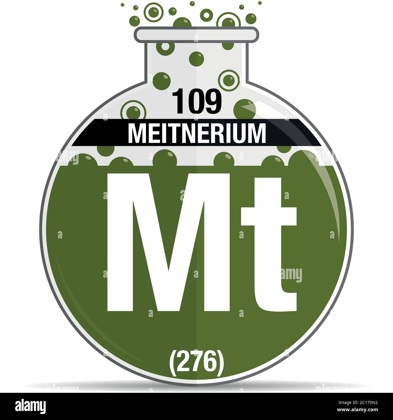 Meitnerium symbol on chemical round flask. Element number 109 of the ...