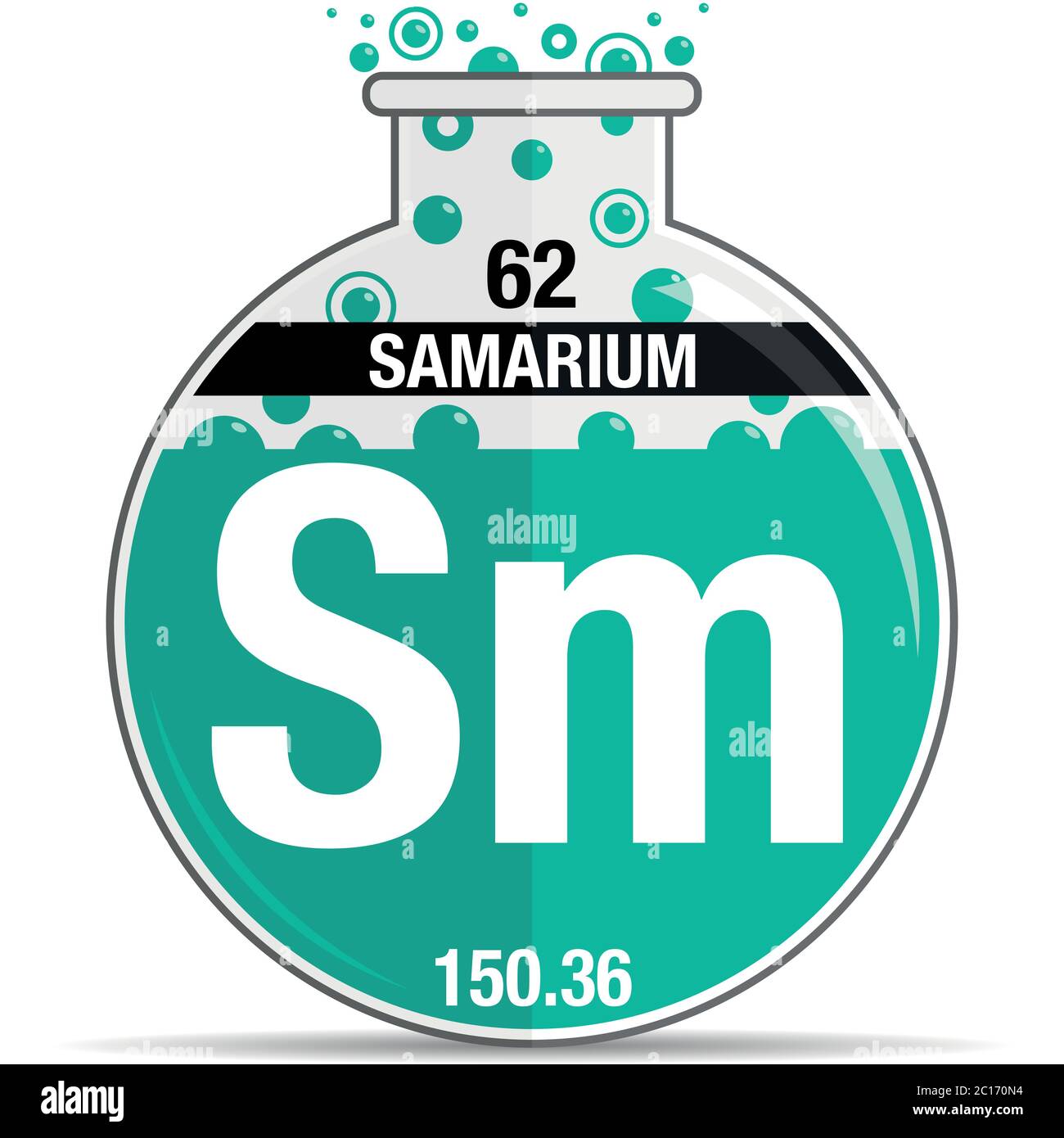 Samarium symbol on chemical round flask. Element number 62 of the ...