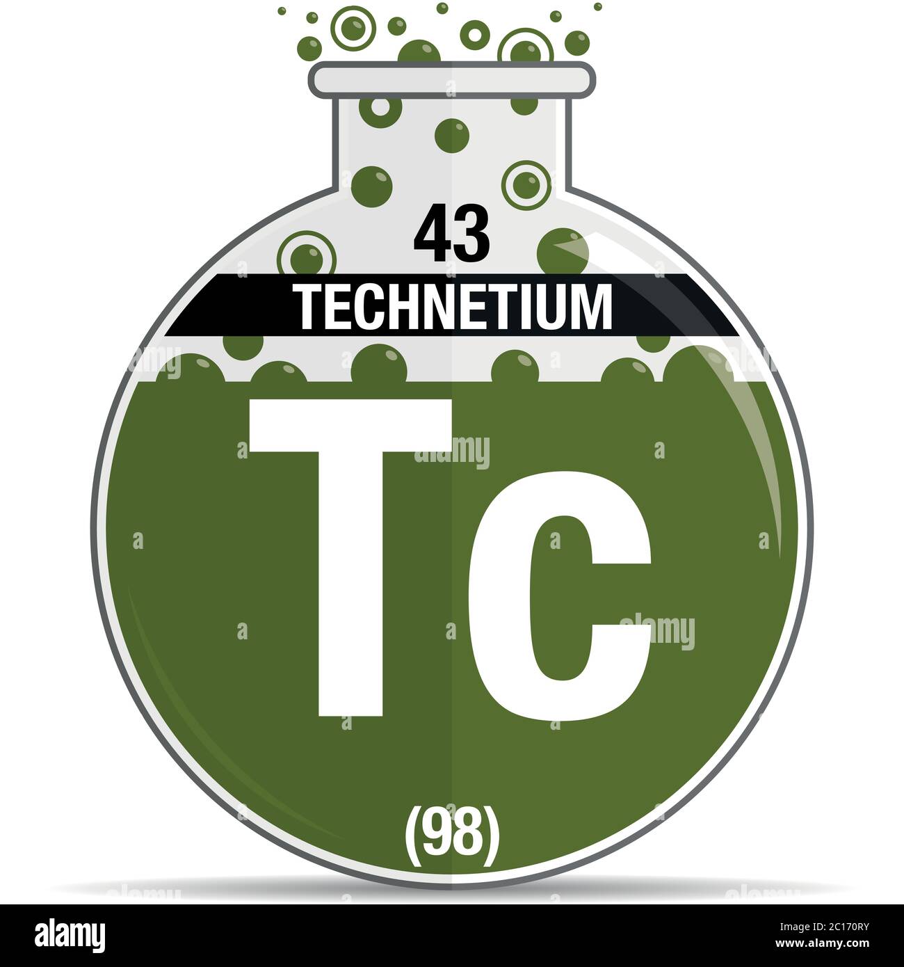 Technetium symbol on chemical round flask. Element number 43 of the ...