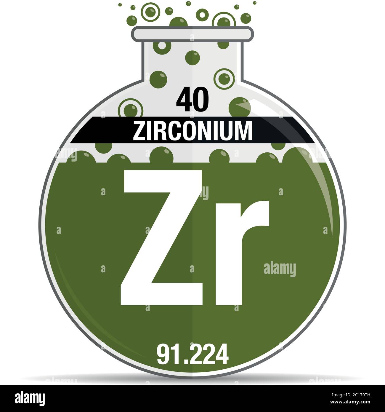 Zirconium symbol on chemical round flask. Element number 40 of the ...