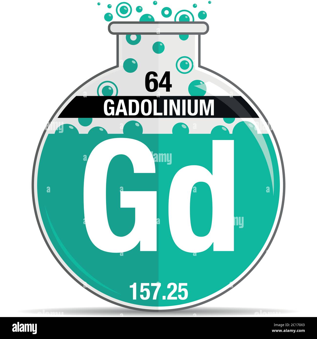 Gadolinium symbol on chemical round flask. Element number 64 of the ...