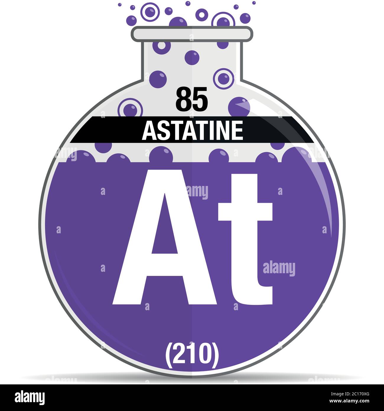 Astatine symbol on chemical round flask. Element number 85 of the ...