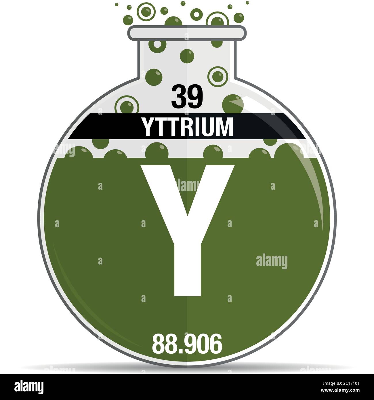 Yttrium symbol on chemical round flask. Element number 39 of the ...