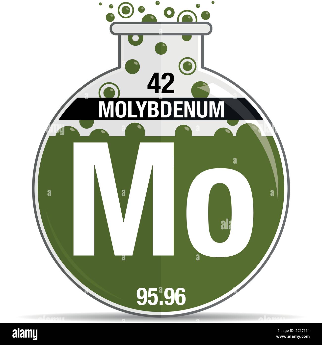 Molybdenum symbol on chemical round flask. Element number 42 of the ...