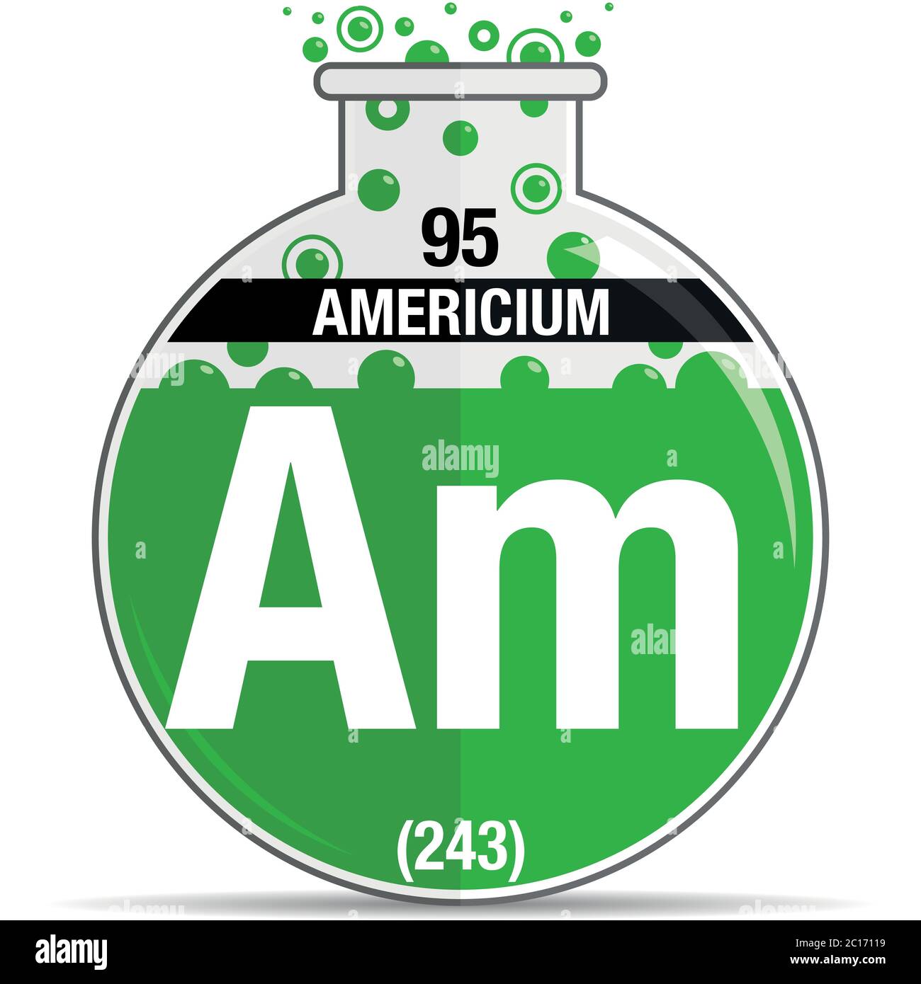 Americium symbol on chemical round flask. Element number 95 of the ...