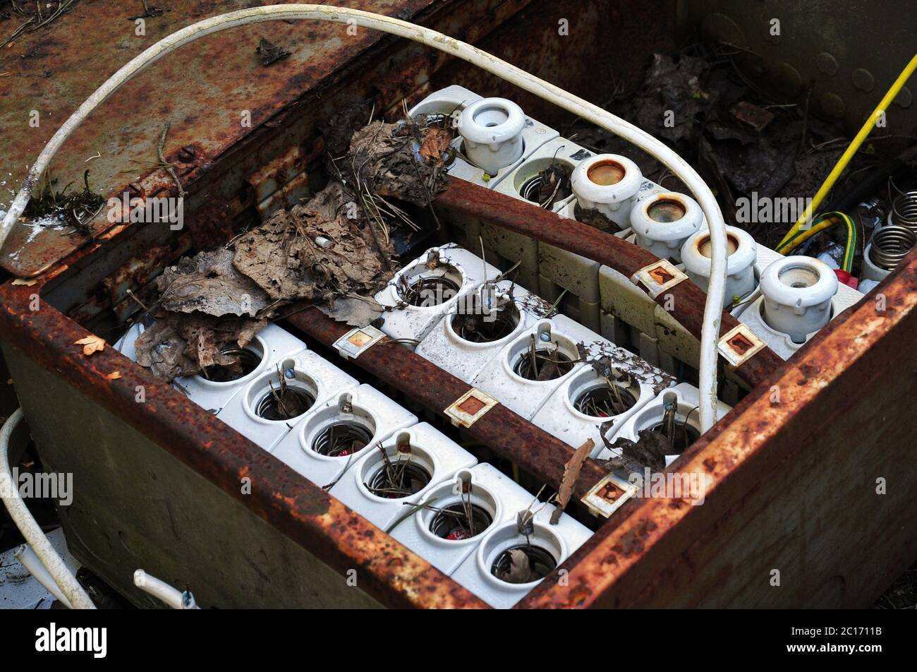 Old rusty and broken fuse box. Horizontal photo Stock Photo - Alamy