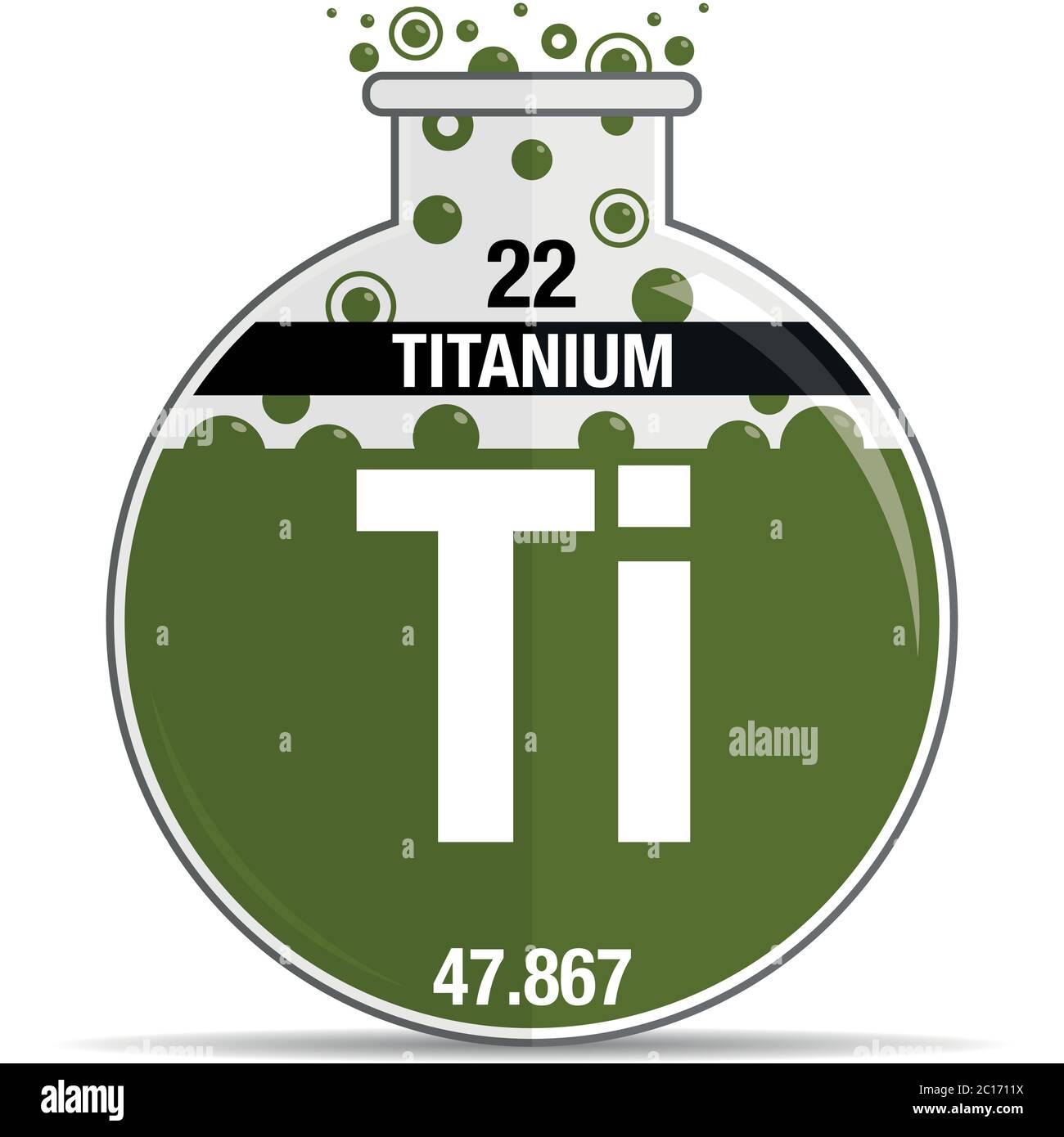 Titanium symbol on chemical round flask. Element number 22 of the ...