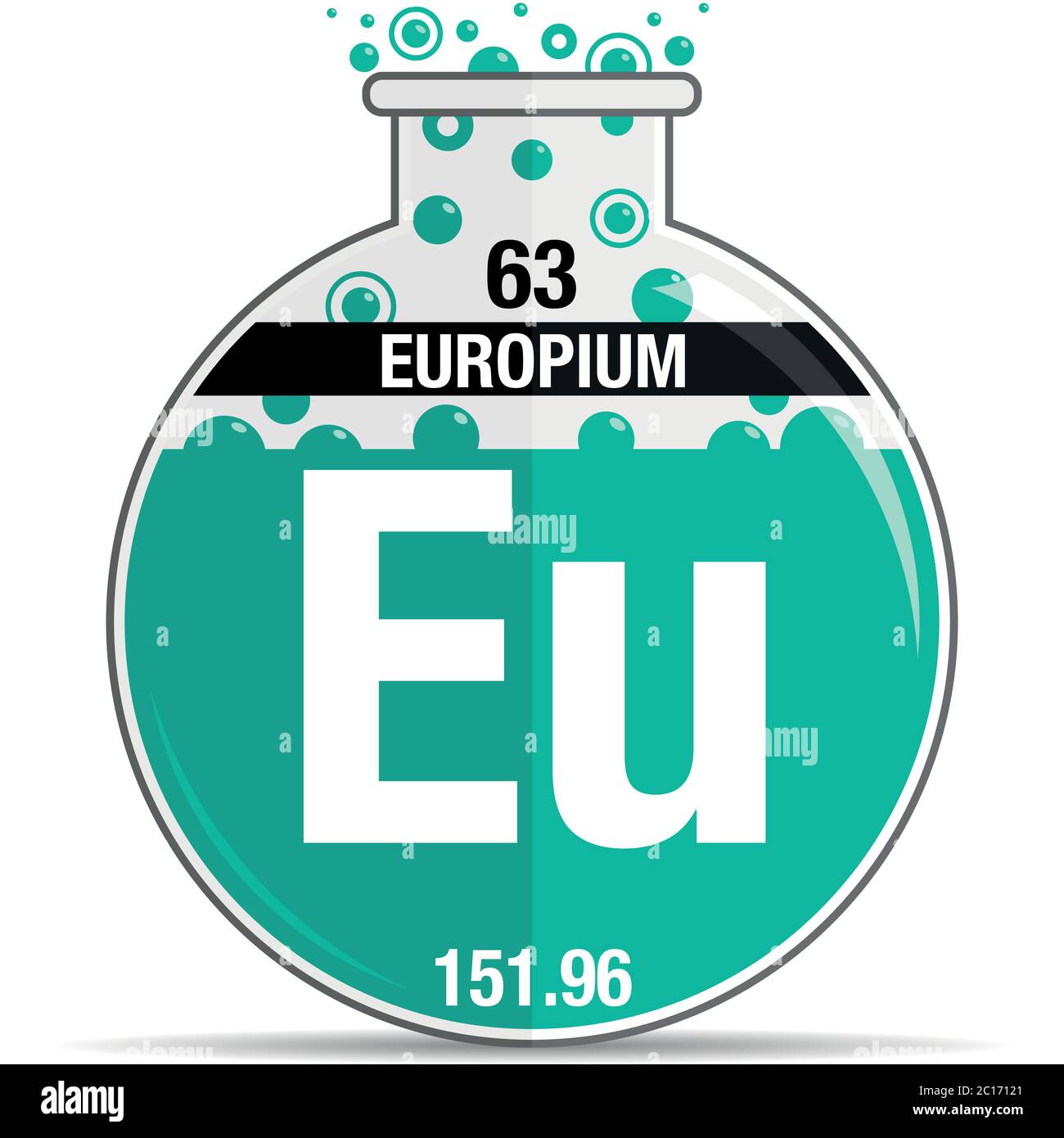 Europium Symbol on chemical round flask. Element number 63 of the ...
