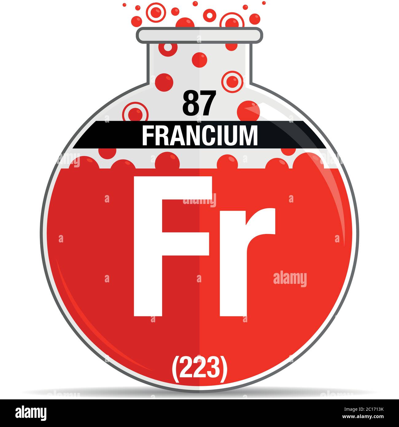 Francium symbol on chemical round flask. Element number 87 of the ...