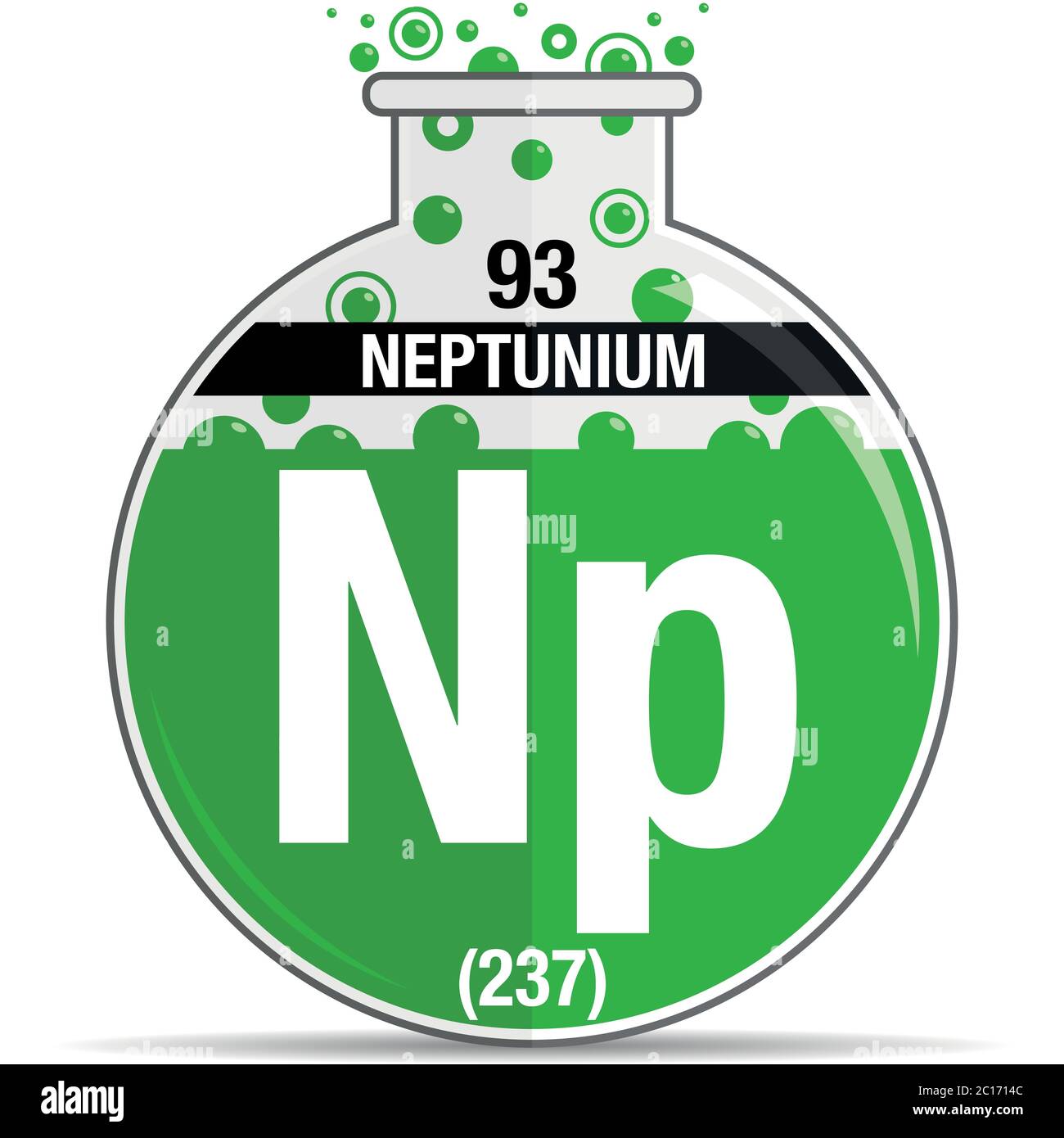 Neptunium symbol on chemical round flask. Element number 93 of the ...