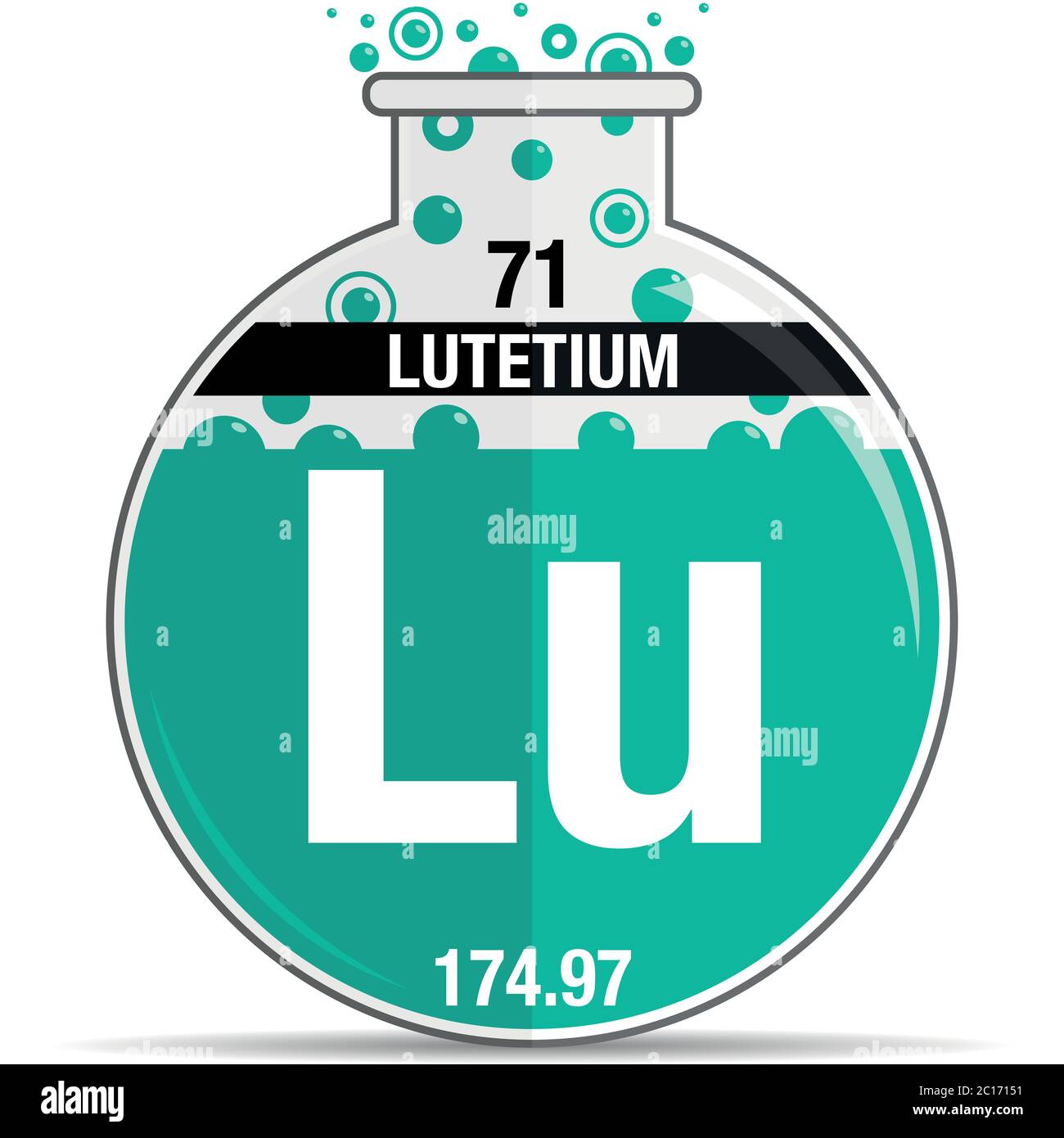 Lutetium symbol on chemical round flask. Element number 71 of the ...