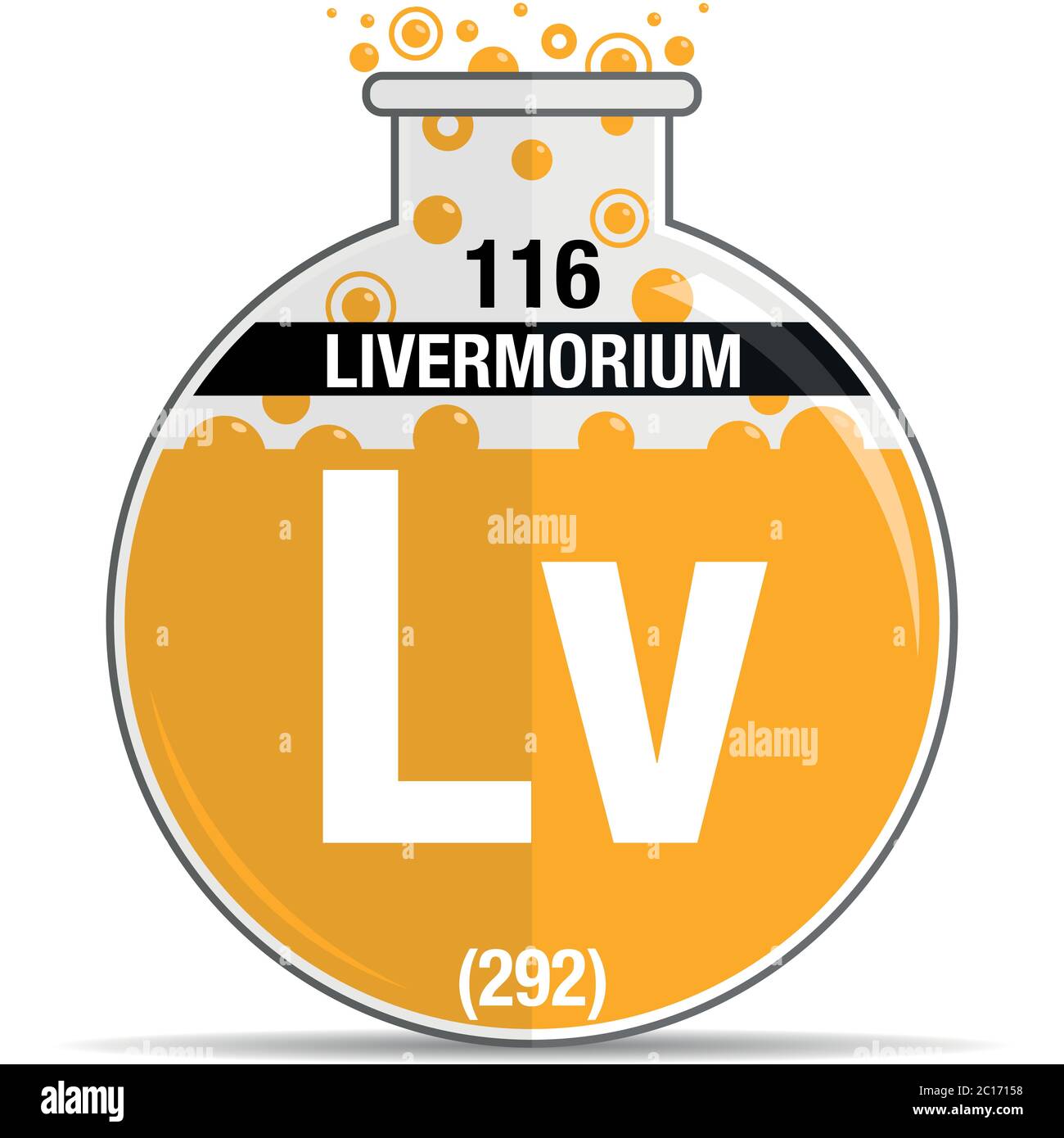 Livermorium symbol on chemical round flask. Element number 116 of the ...