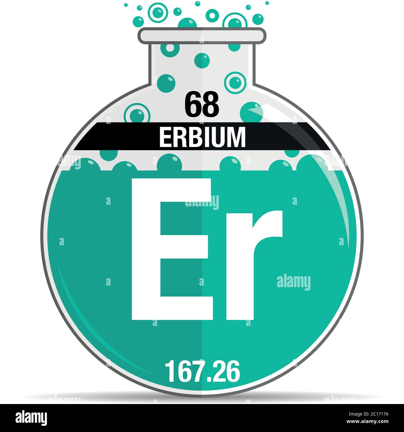 Erbium symbol on chemical round flask. Element number 68 of the ...