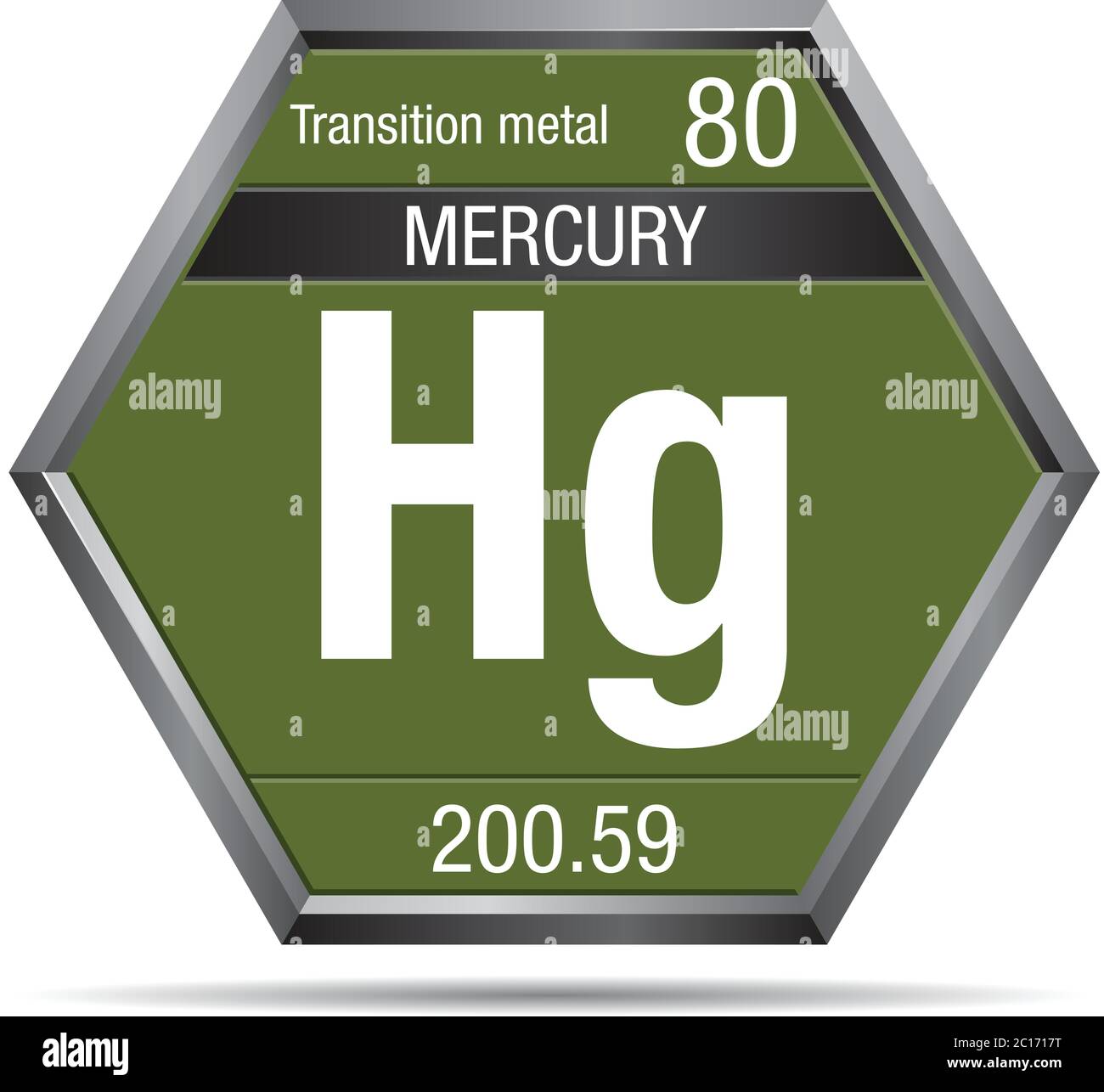 Mercury symbol in the form of a hexagon with a metallic frame. Element ...