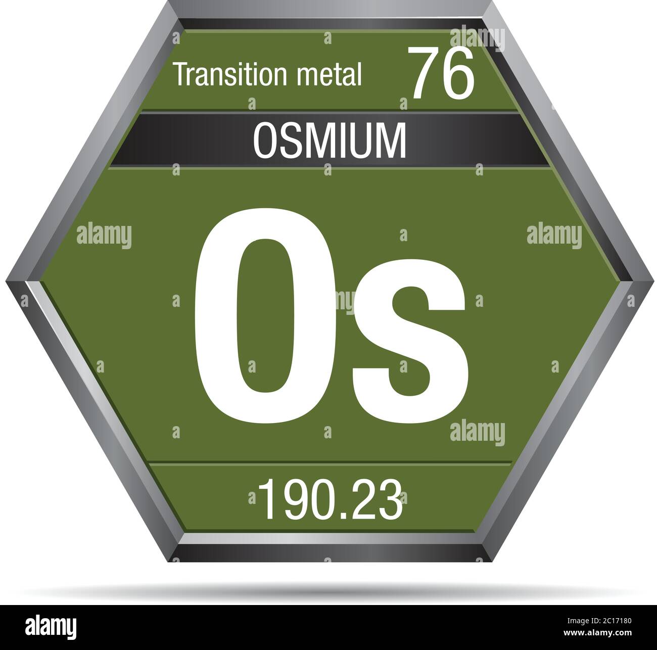 Osmium symbol in the form of a hexagon with a metallic frame. Element ...