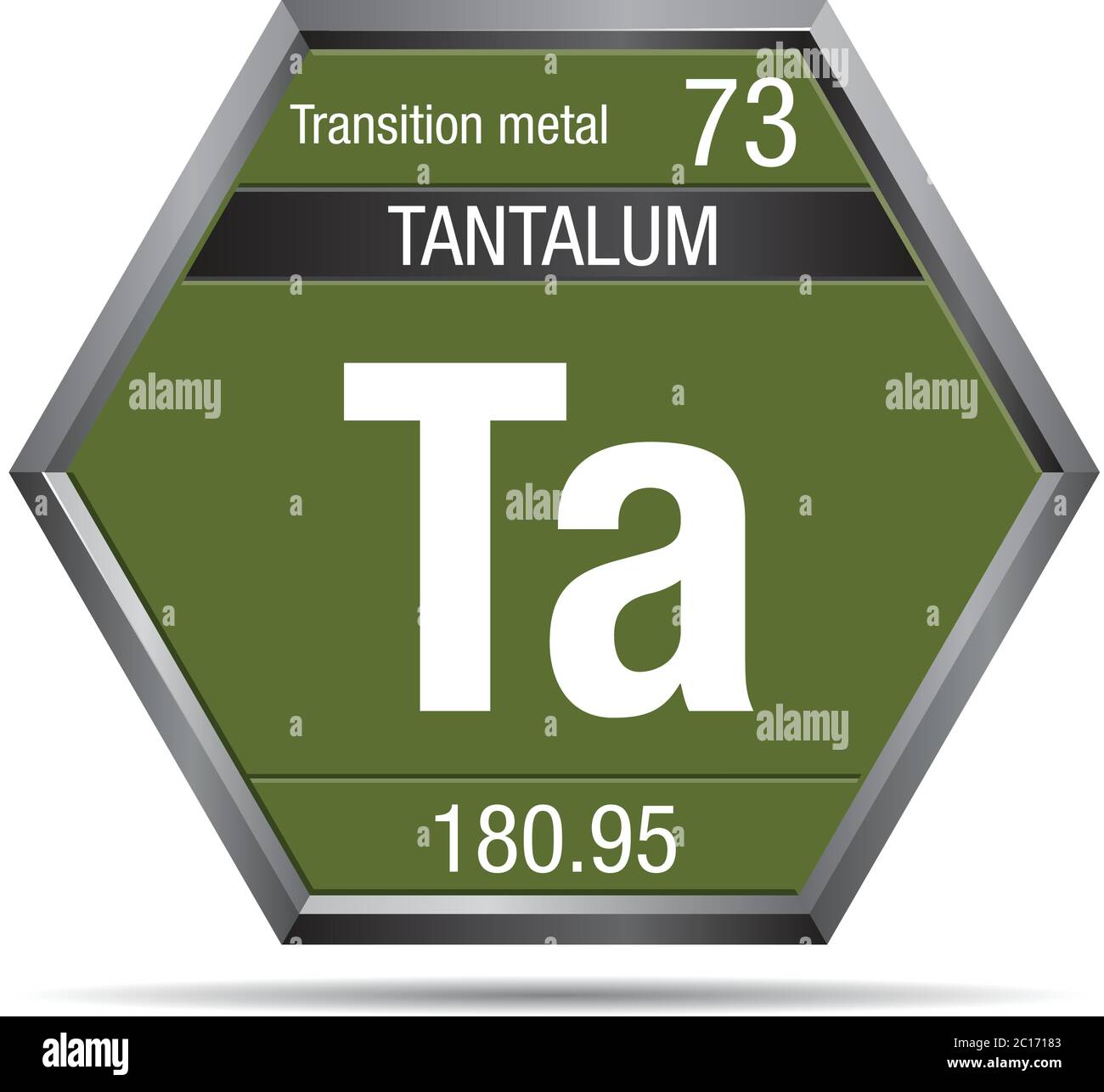Tantalum symbol in the form of a hexagon with a metallic frame. Element ...