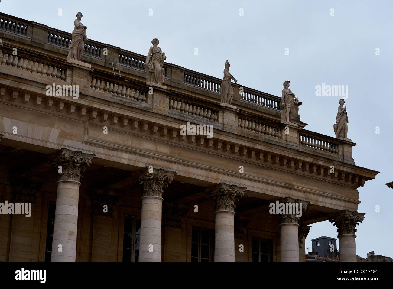 Statues of the muses on the roof of the Grande theatre in Place de la ...