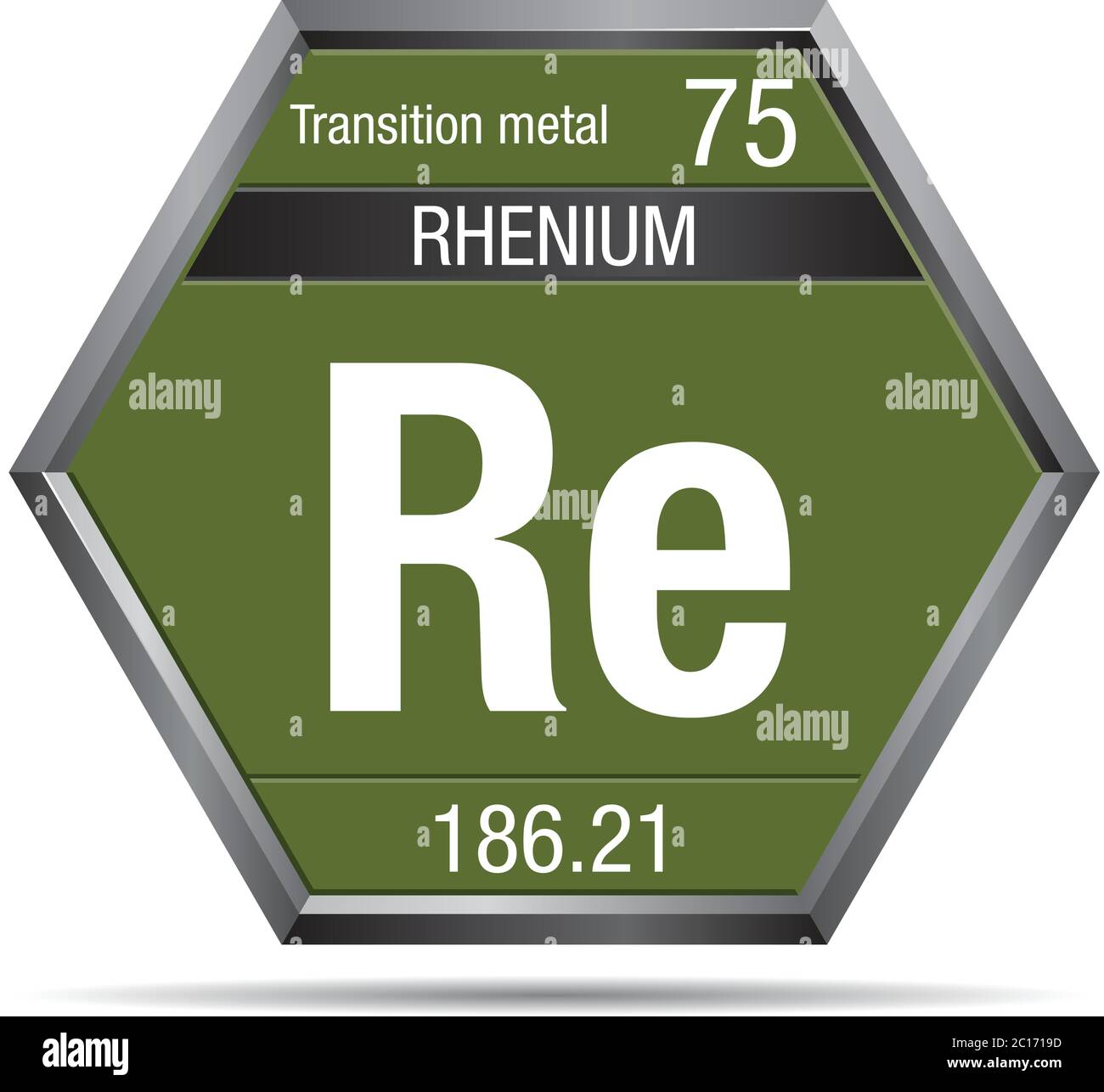 Rhenium symbol in the form of a hexagon with a metallic frame. Element ...