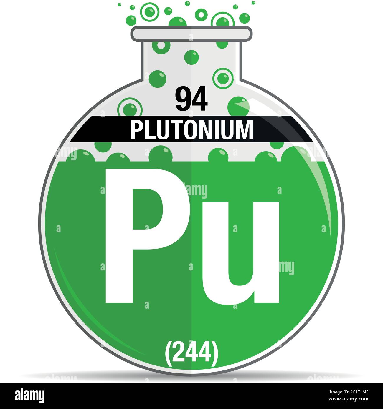 Plutonium symbol on chemical round flask. Element number 94 of the ...