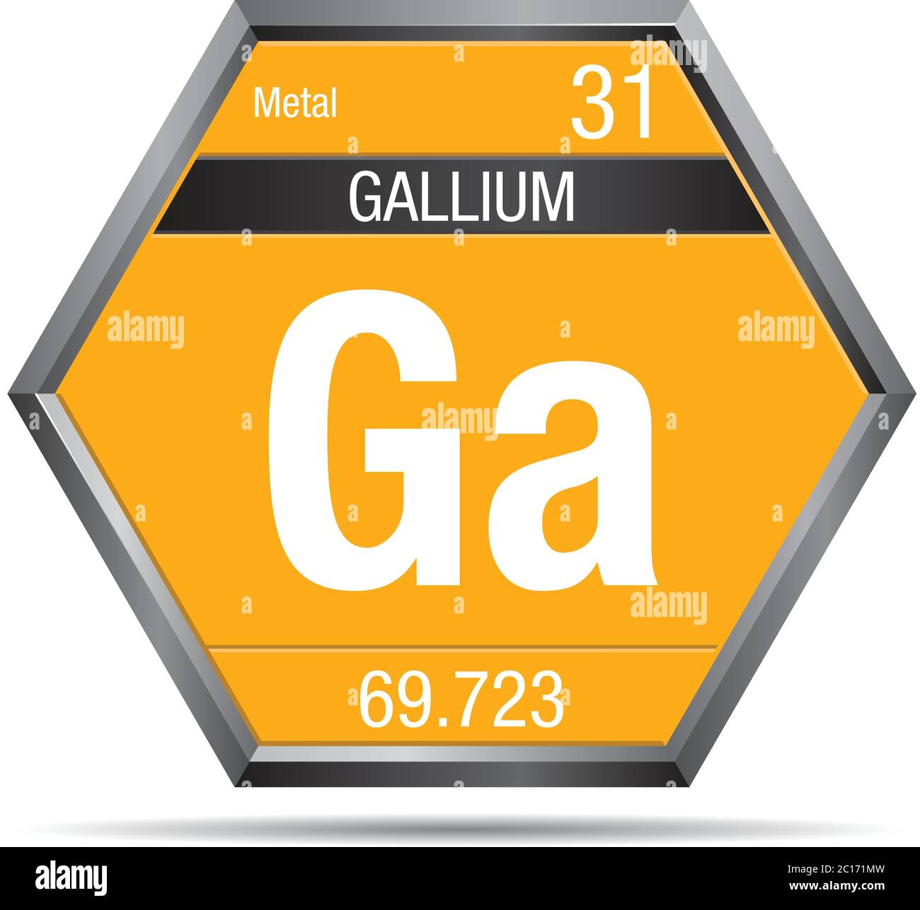 Gallium symbol in the form of a hexagon with a metallic frame. Element ...