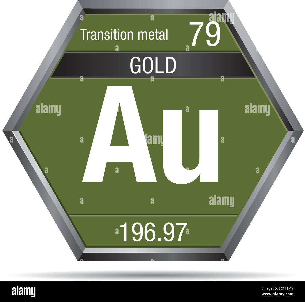 Gold symbol in the form of a hexagon with a metallic frame. Element ...