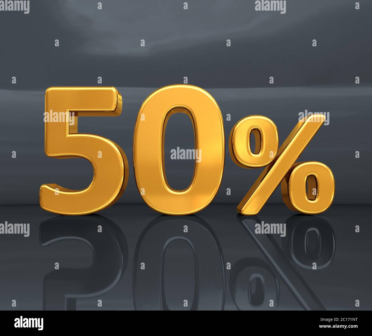 Gold 50%, Fifty Percent Discount Sign Stock Photo - Alamy