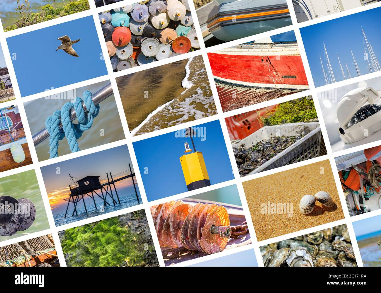 Photo collage sea, beach and boat concept Stock Photo - Alamy