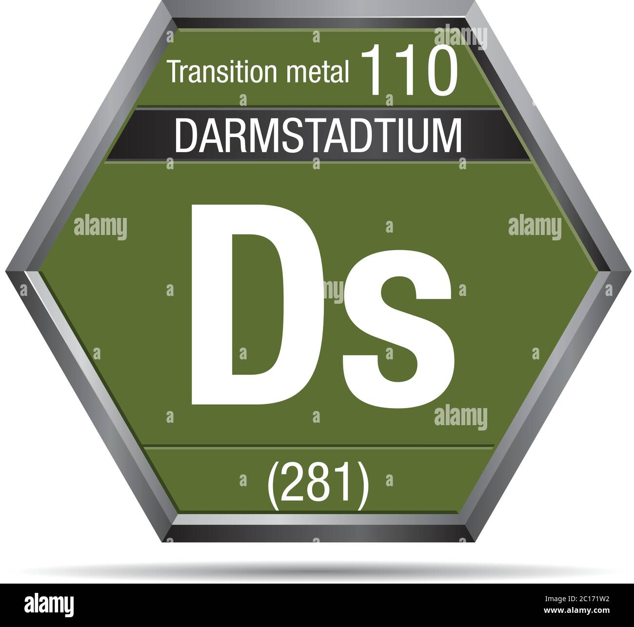 Darmstadtium symbol in the form of a hexagon with a metallic frame ...
