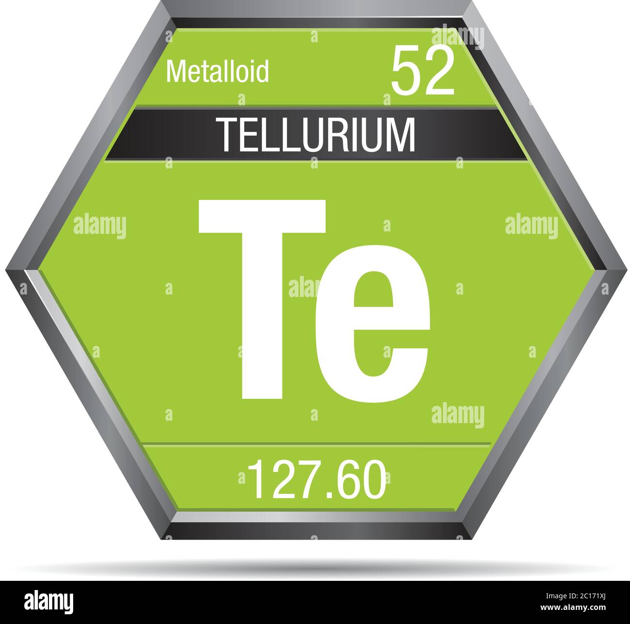 Tellurium symbol in the form of a hexagon with a metallic frame ...