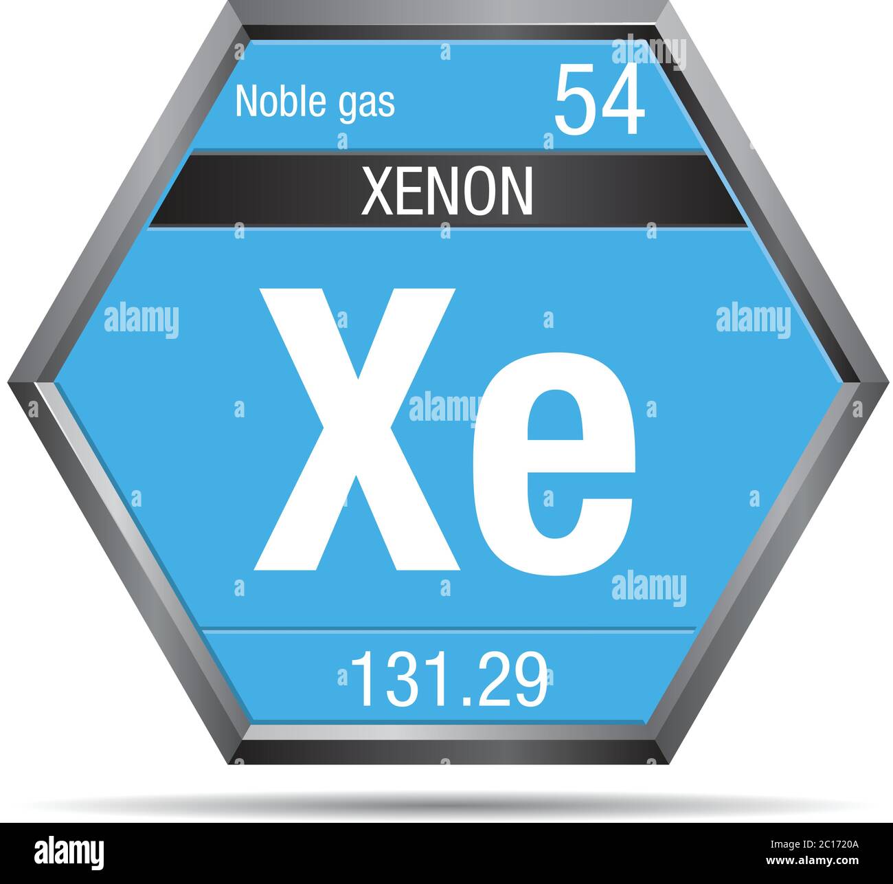 Xenon symbol in the form of a hexagon with a metallic frame. Element ...
