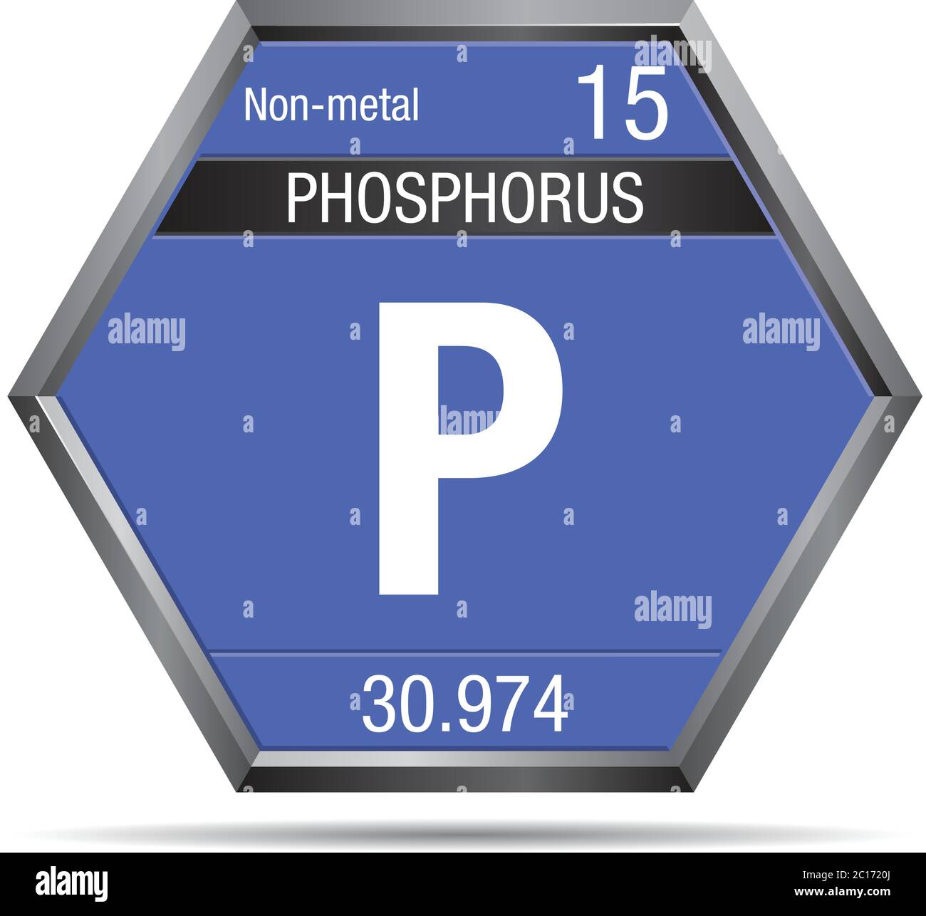 Phosphorus symbol in the form of a hexagon with a metallic frame ...