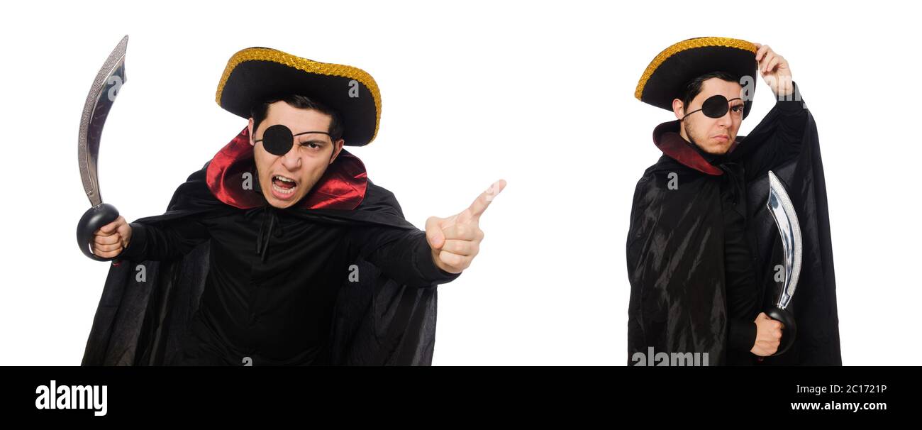 One eyed pirate with sword isolated on white Stock Photo - Alamy