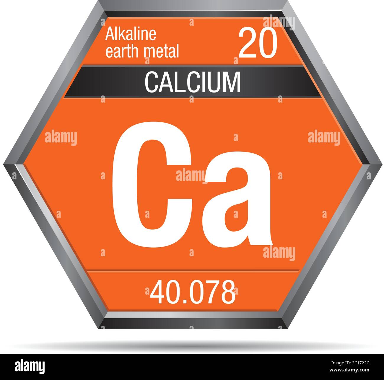 Calcium symbol in the form of a hexagon with a metallic frame. Element ...