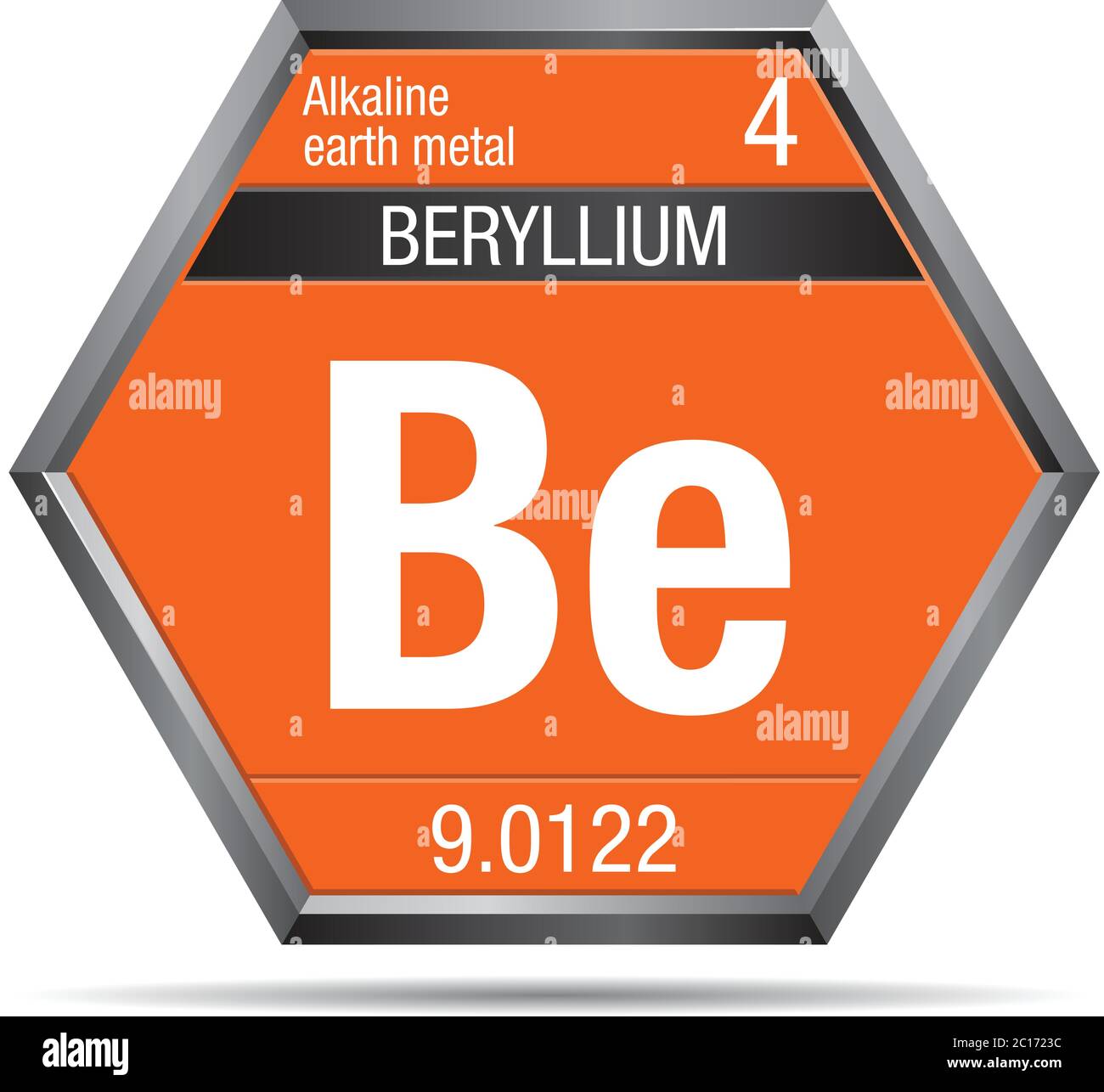 Beryllium symbol in the form of a hexagon with a metallic frame ...