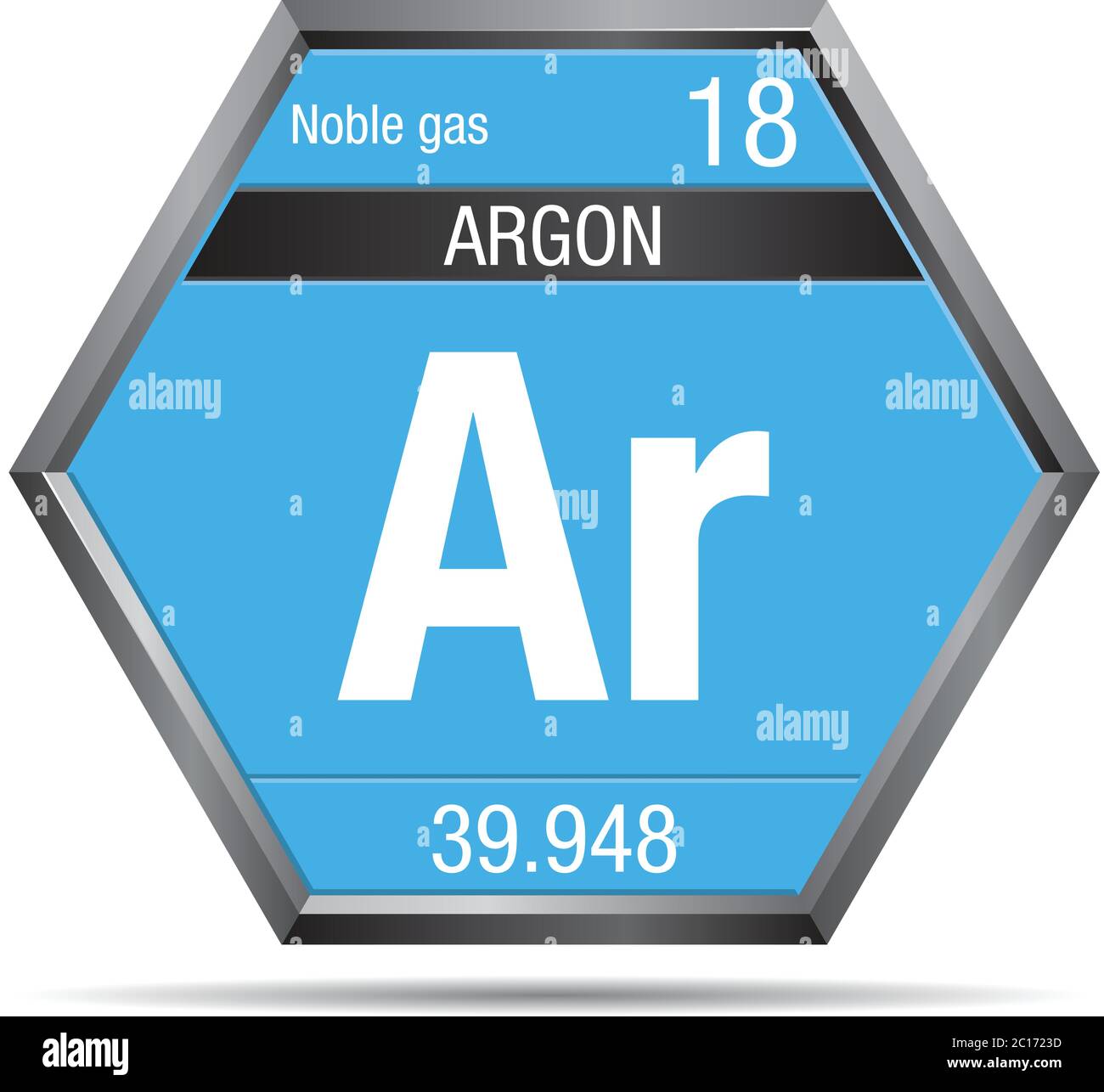 Argon symbol in the form of a hexagon with a metallic frame. Element ...