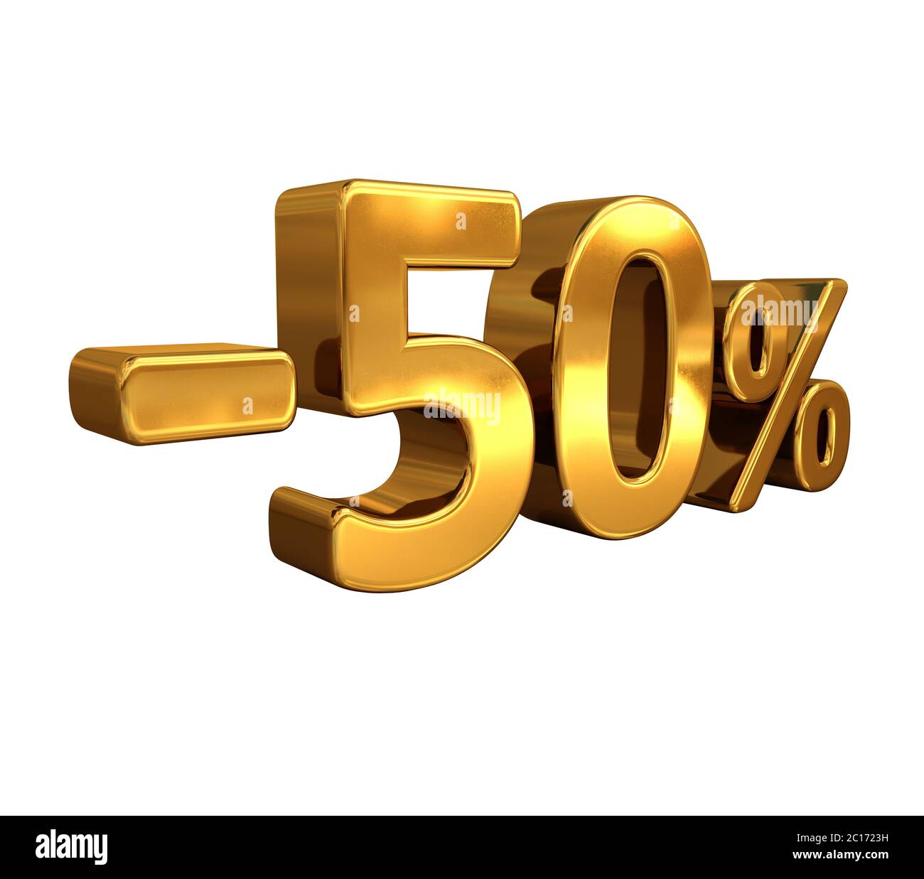 3d Gold -50%, Minus Fifty Percent Discount Sign Stock Photo - Alamy