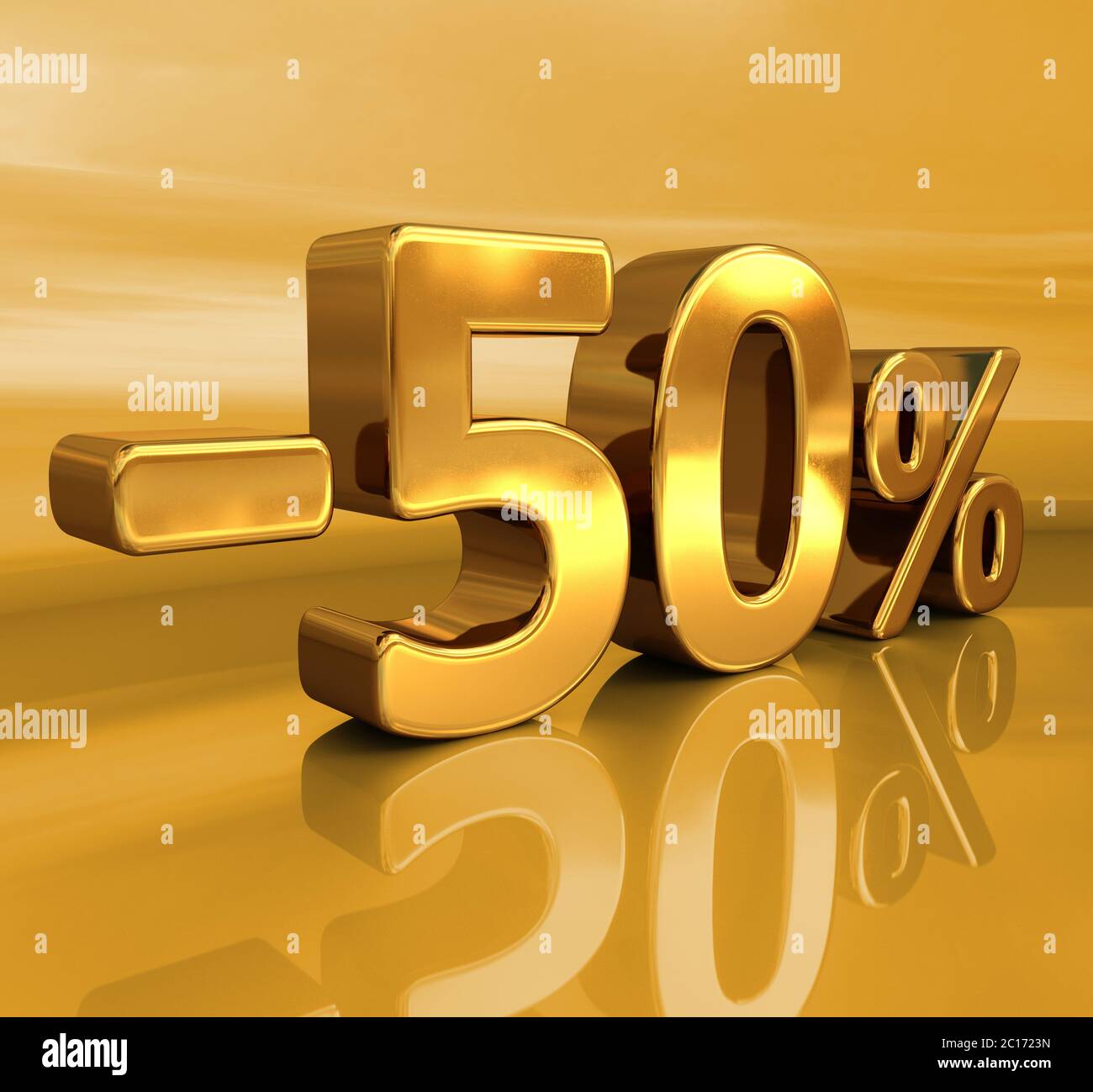 3d Gold -50%, Minus Fifty Percent Discount Sign Stock Photo - Alamy
