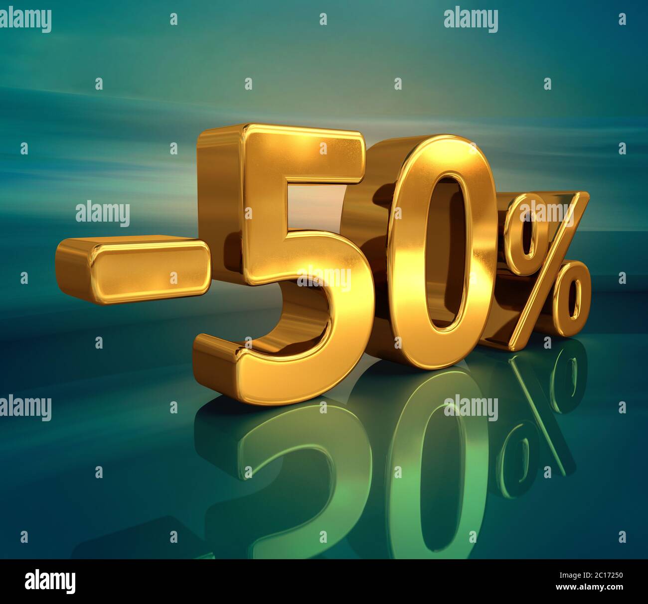 3d Gold -50%, Minus Fifty Percent Discount Sign Stock Photo - Alamy