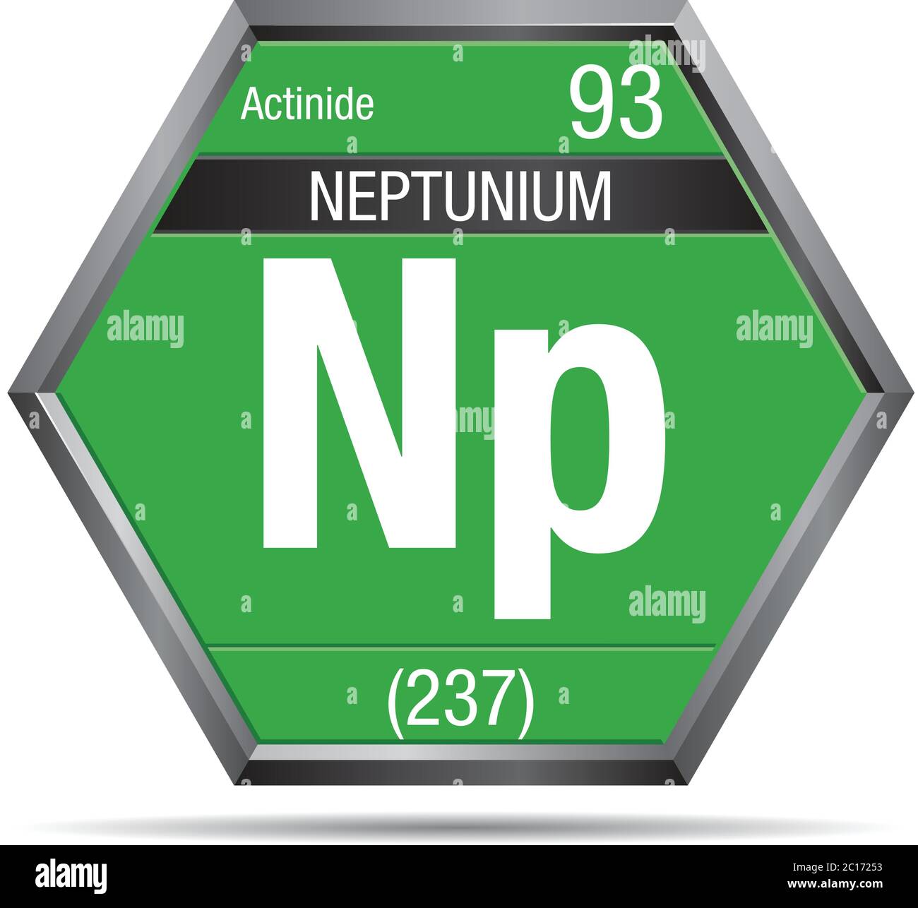 Neptunium symbol in the form of a hexagon with a metallic frame ...