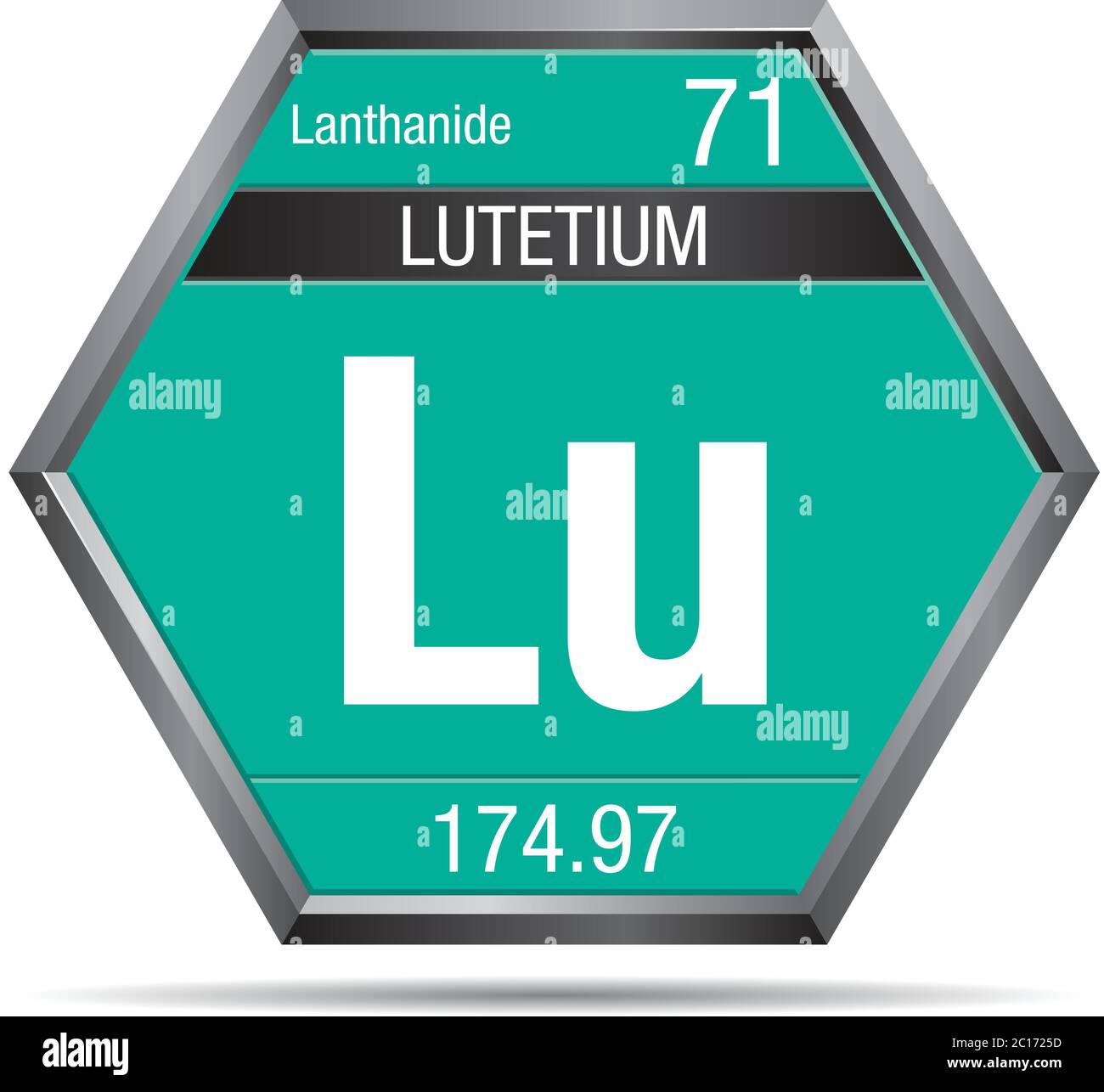 Lutetium symbol in the form of a hexagon with a metallic frame. Element ...