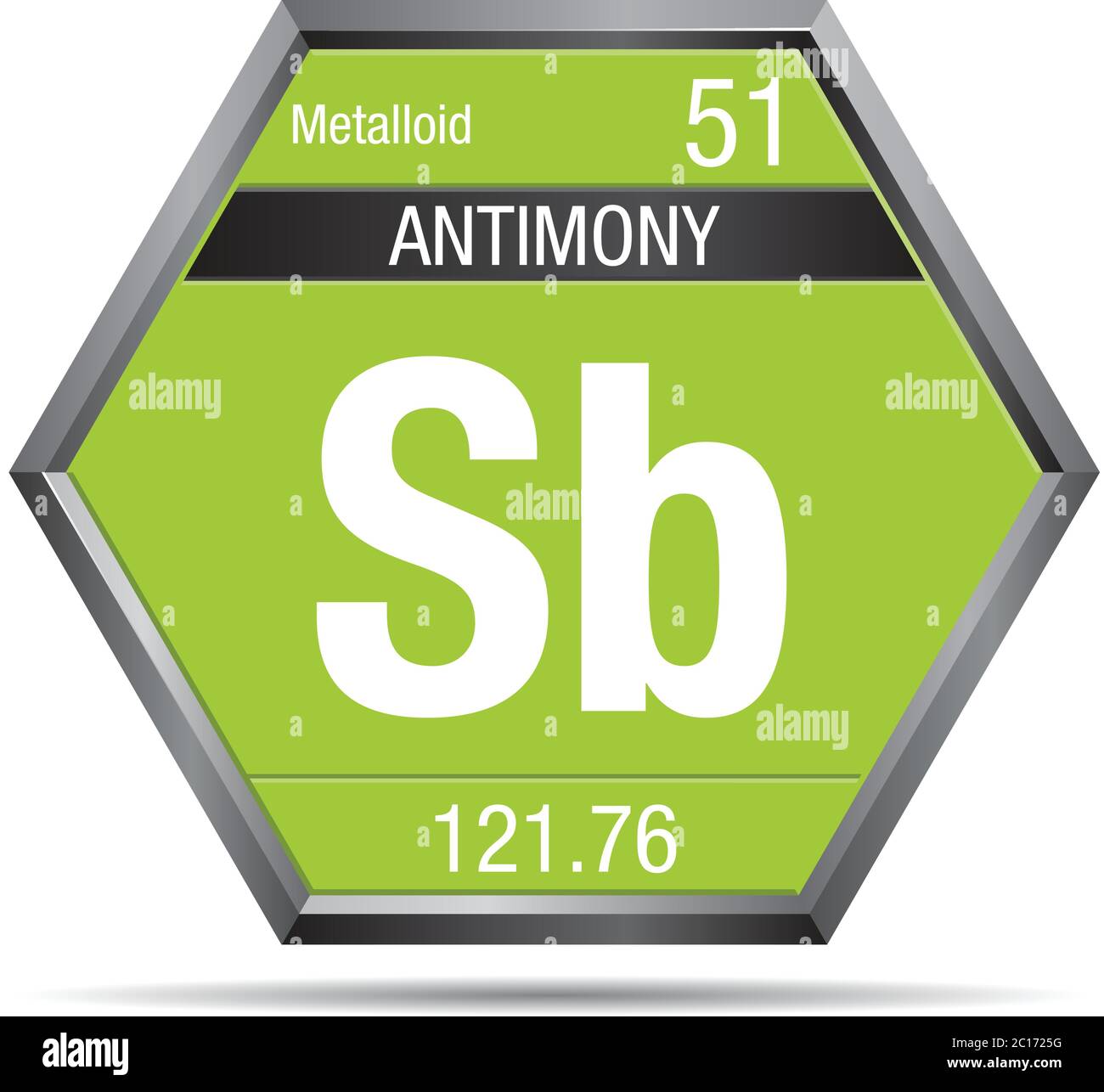 Antimony symbol in the form of a hexagon with a metallic frame. Element ...