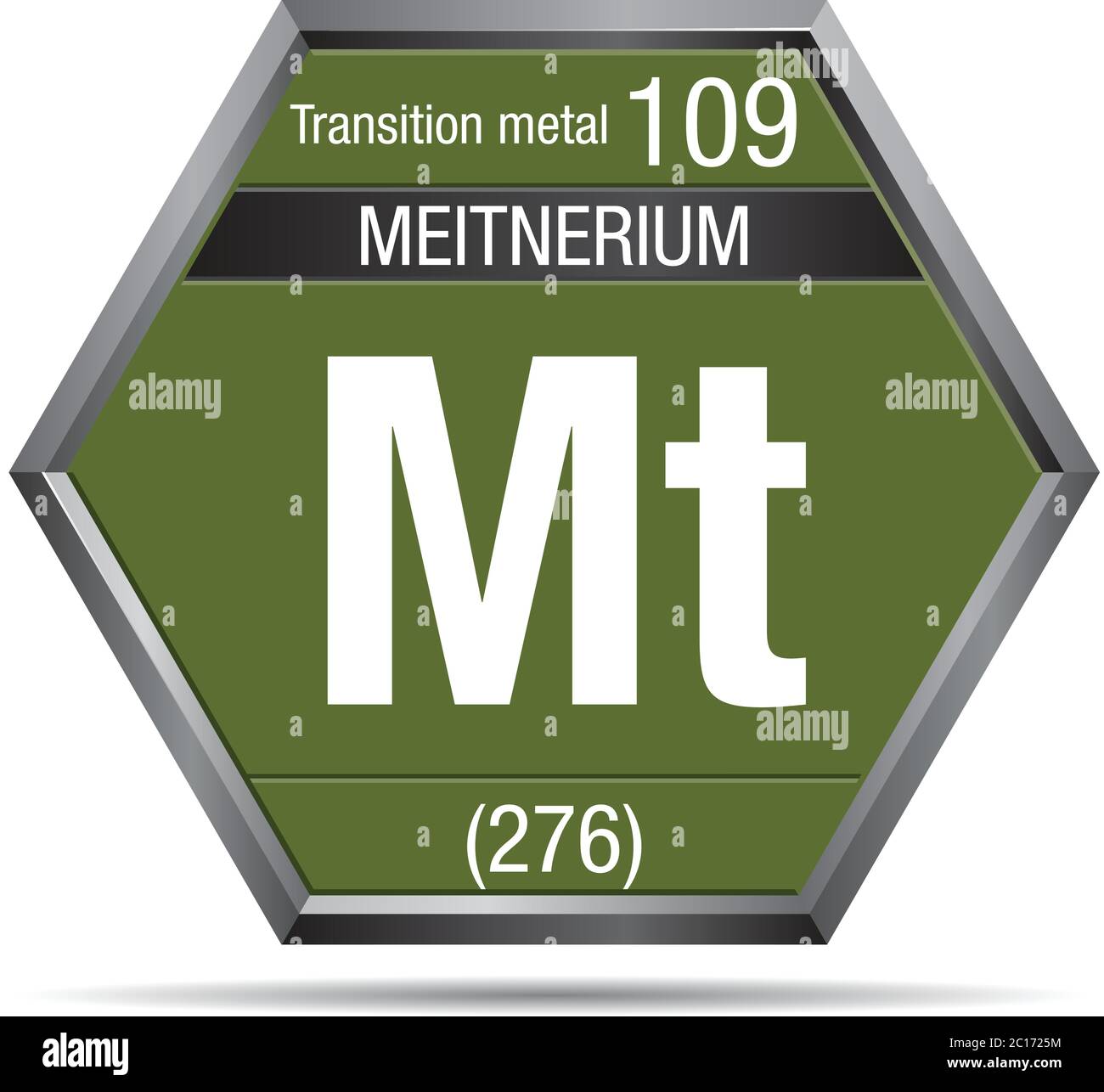 Meitnerium symbol in the form of a hexagon with a metallic frame ...
