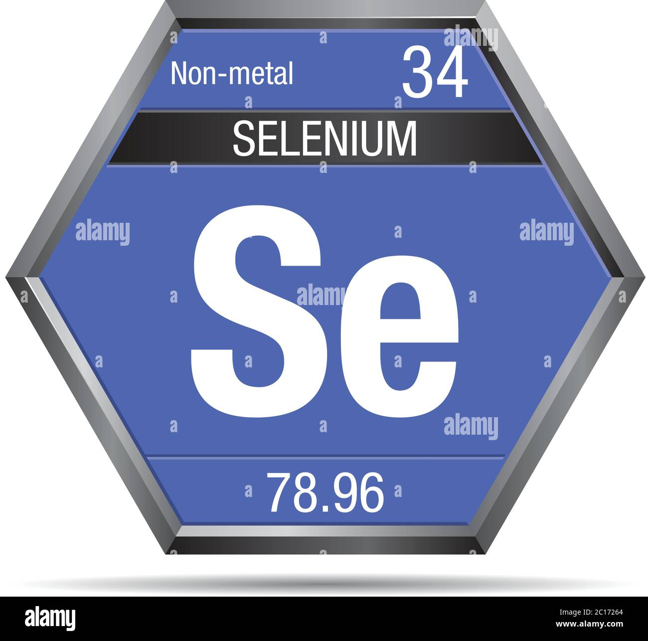 Selenium symbol in the form of a hexagon with a metallic frame. Element ...